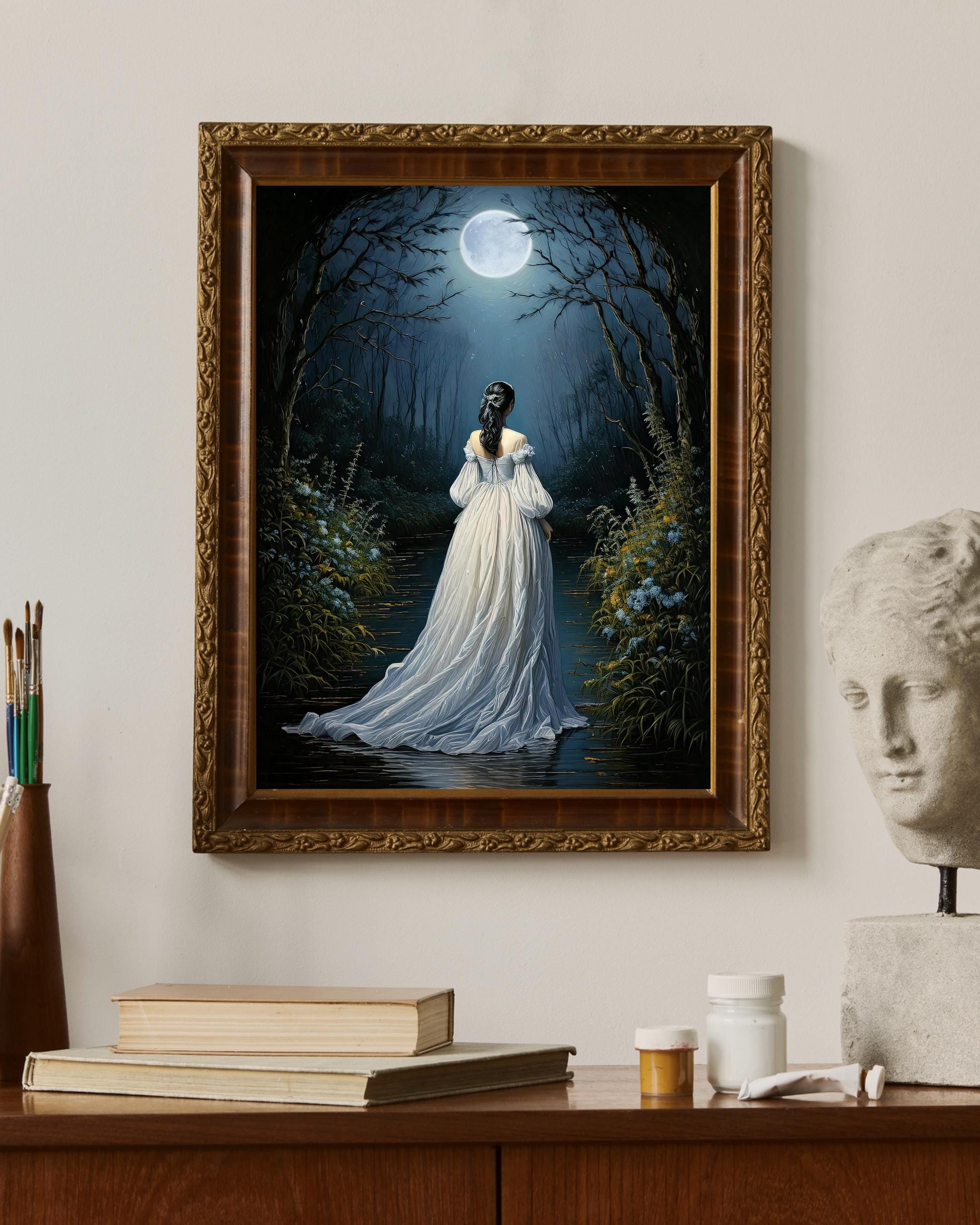 Gothic Romance Art Print, Moonlit Bride, Enchanted Forest Wedding Decor ...