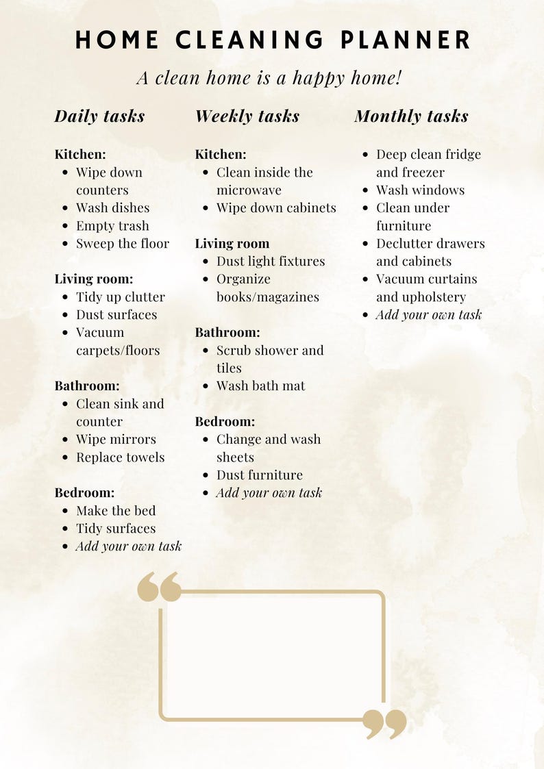 Editable Cleaning Checklist Canva Template – Organize Your Cleaning ...