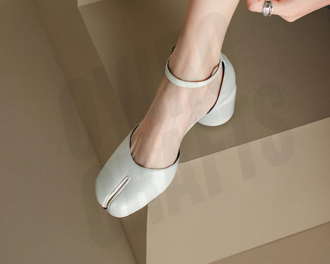 Split Toe Mary Jane Tabi Heels – Leather Round Toe Ankle Strap Sandals ...