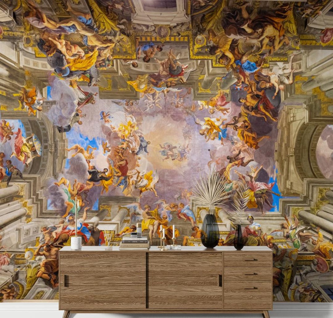 High-res Baroque Ceiling Fresco Print, Vibrant Religious & Mythological ...