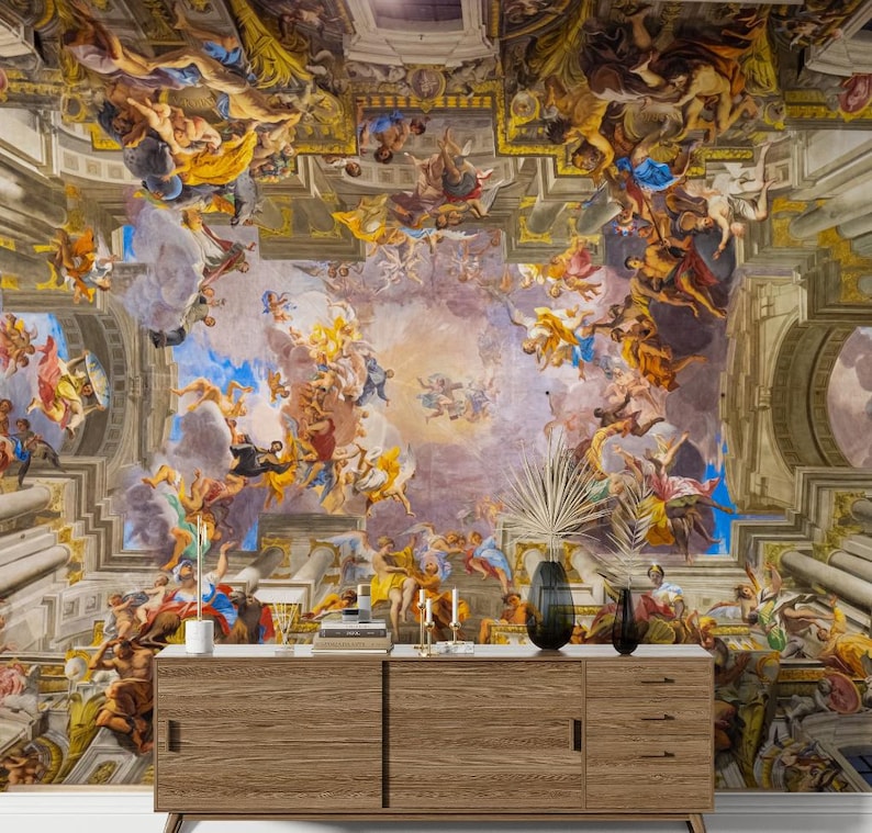 High-res Baroque Ceiling Fresco Print, Vibrant Religious & Mythological ...