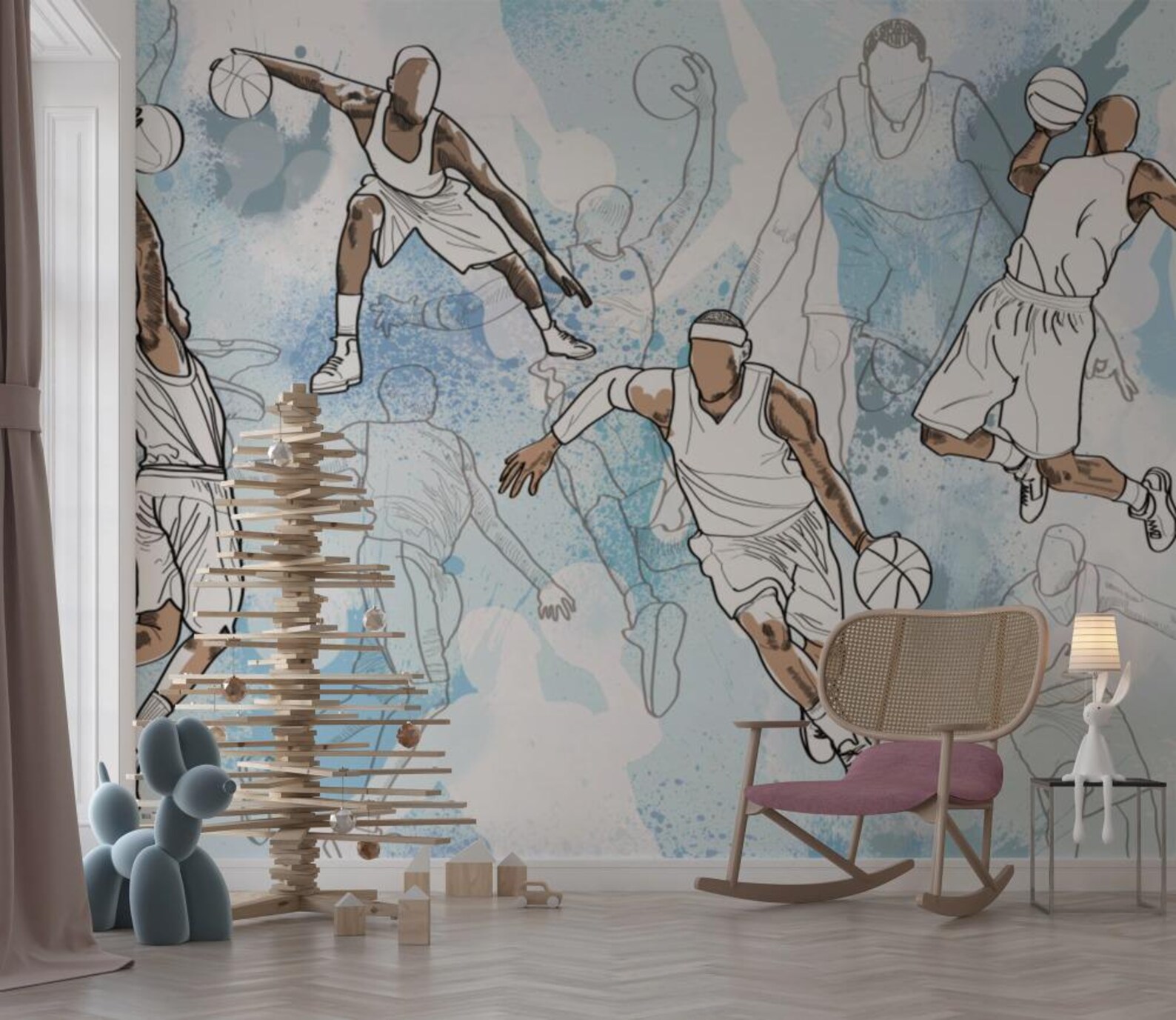 Dynamic Basketball Wall Mural - Sporty and Vibrant Design With Action ...