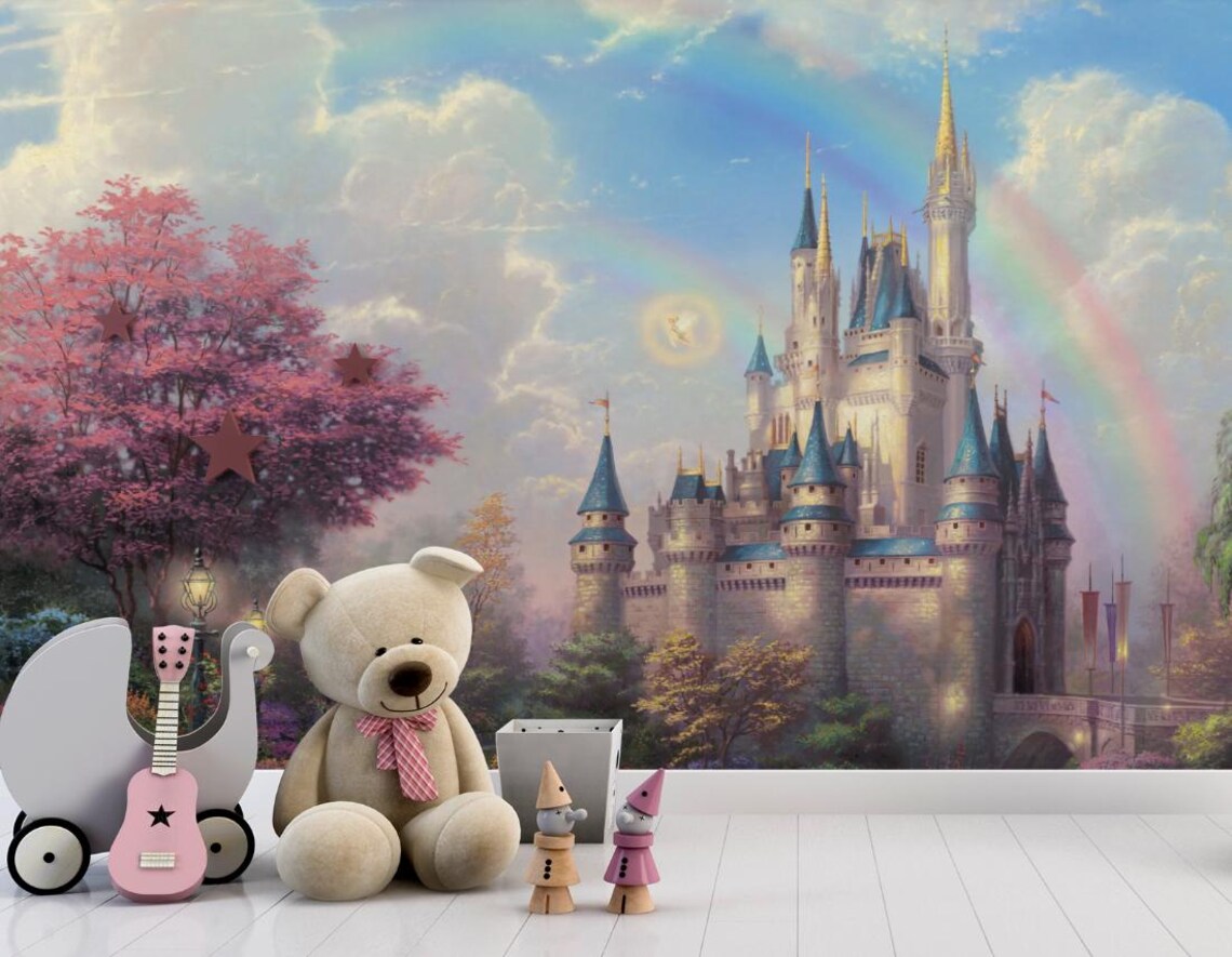 Fairy Tale Castle Wall Mural - Enchanting Rainbow, Nature, and Magical ...