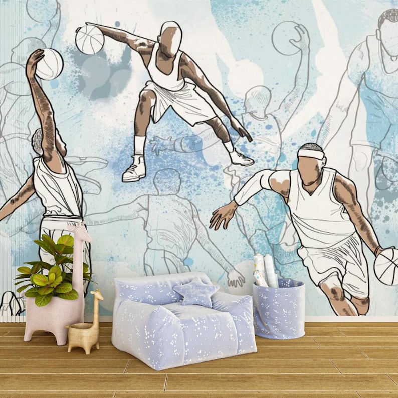 Dynamic Basketball Wall Mural - Sporty and Vibrant Design With Action ...
