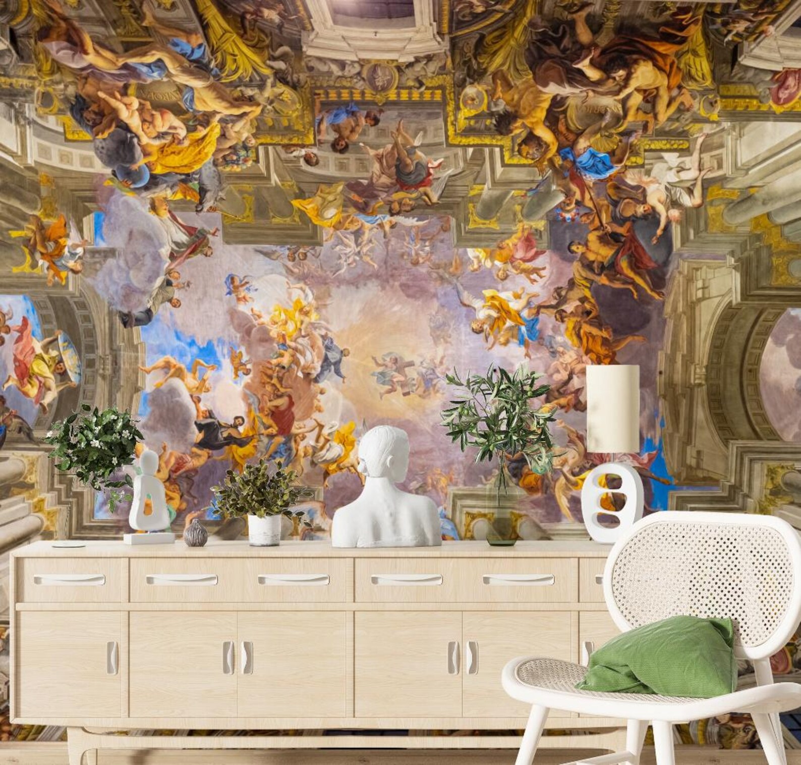 High-res Baroque Ceiling Fresco Print, Vibrant Religious & Mythological ...
