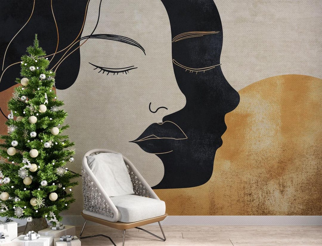 Abstract Minimalist Face Wallpaper - Modern Line Art With Elegant Black ...