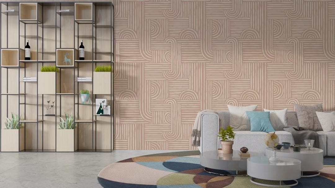 Beige Geometric Pattern Wallpaper - Minimalist and Modern Abstract ...