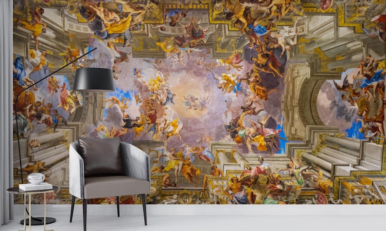 High-res Baroque Ceiling Fresco Print, Vibrant Religious & Mythological ...