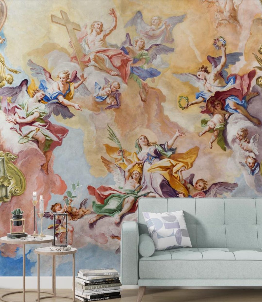 Baroque Ceiling Mural – Classic Angelic Fresco With Heavenly ...