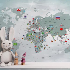 World Map Mural With Flags – Educational Wall Art – Modern Map ...