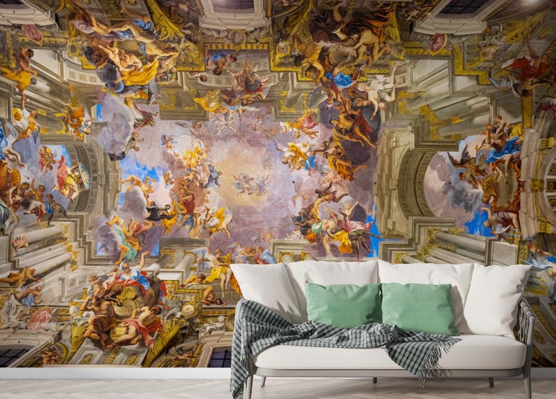 High-res Baroque Ceiling Fresco Print, Vibrant Religious & Mythological ...