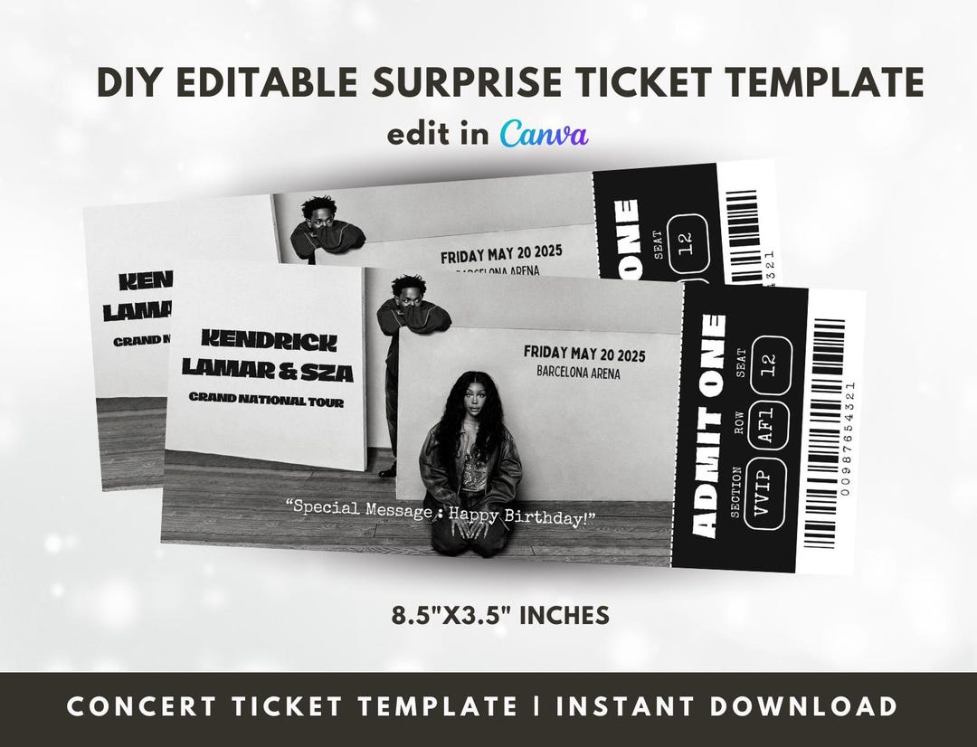 Editable Kendrick Lamar SZA Concert Ticket, Grand National 2025 Tour ...