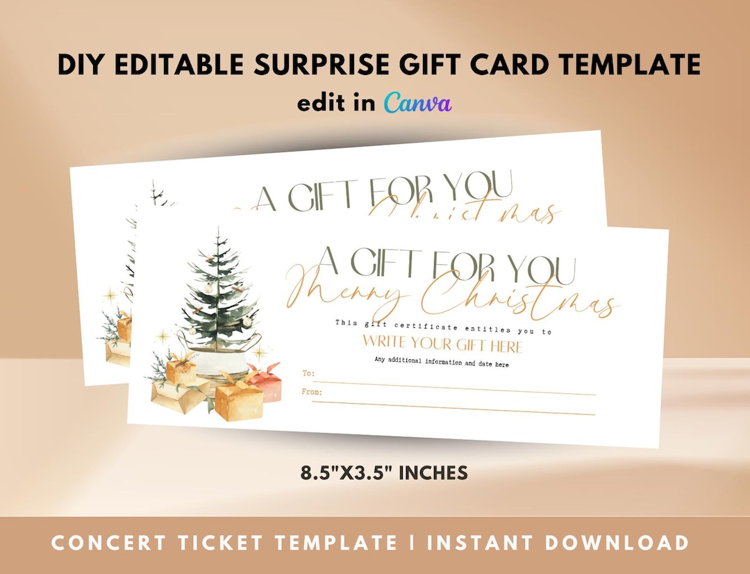 Editable Christmas Tree Gift Certificate, Holiday Gift Voucher, Green ...