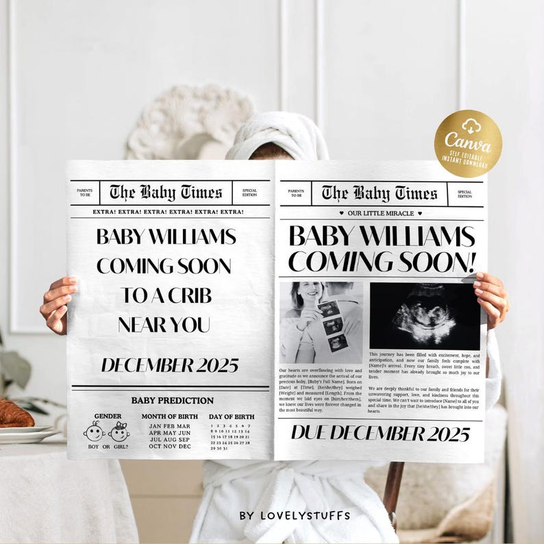 Editable Baby Announcement Newspaper Template, Pregnancy Reveal ...