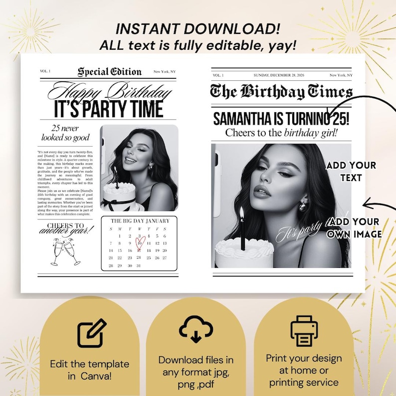 Custom Birthday Newspaper Template, Canva Editable (printable) - Etsy