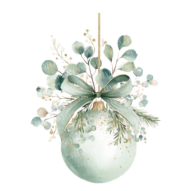 16 Green Gold Bauble Clip Art, Christmas Ornament Bundle, Elegant Green ...
