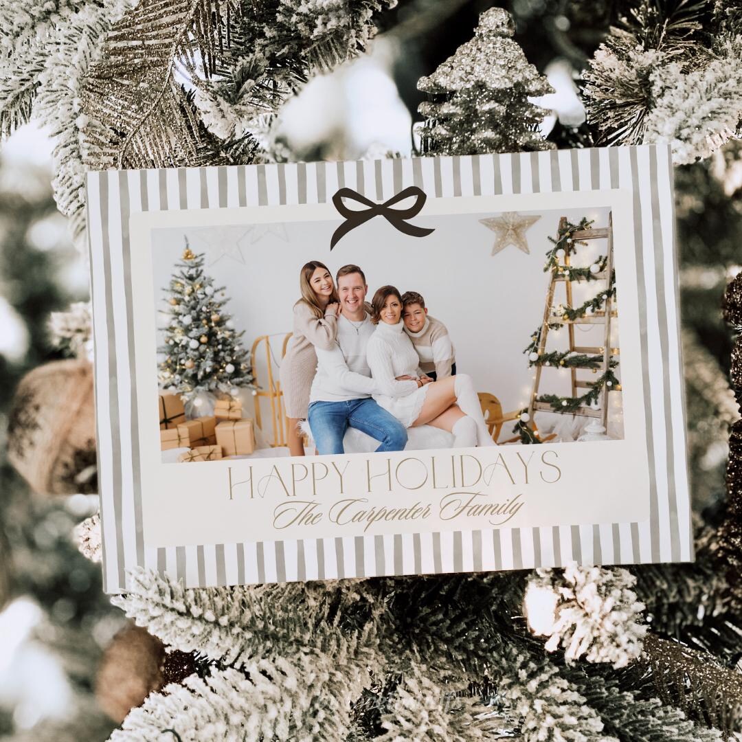 Neutral Happy Holidays Photo Card Template, Modern Stripe Christmas ...