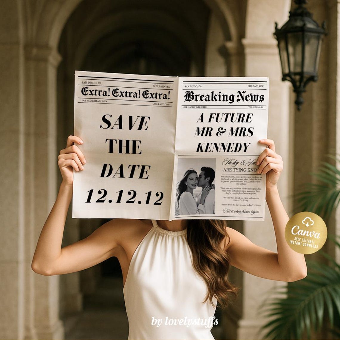 Vintage Newspaper Save the Date Template, Wedding Announcement (canva ...