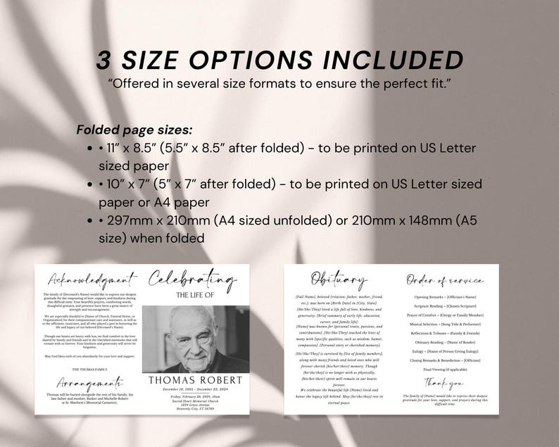 Editable Funeral Program Template, Celebration of Life (canva) - Etsy