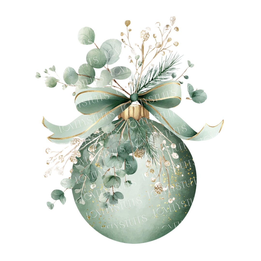 16 Green Gold Bauble Clip Art, Christmas Ornament Bundle, Elegant Green ...