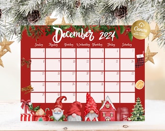 EDITABLE December 2024 Calendar, Colorful Christmas With Cute Hedgehogs ...