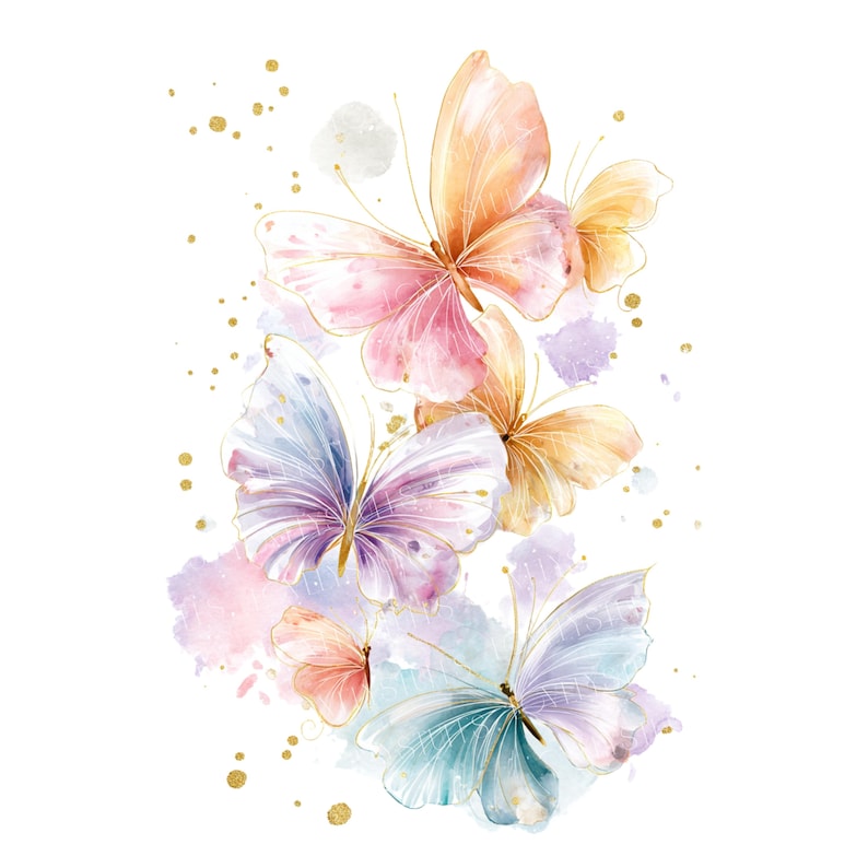 16 Butterfly Pastel Rainbow Clip Art, Watercolor Butterfly JPG, Soft ...