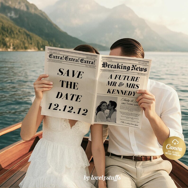 Editable Save the Date Newspaper Template, Wedding Announcement ...
