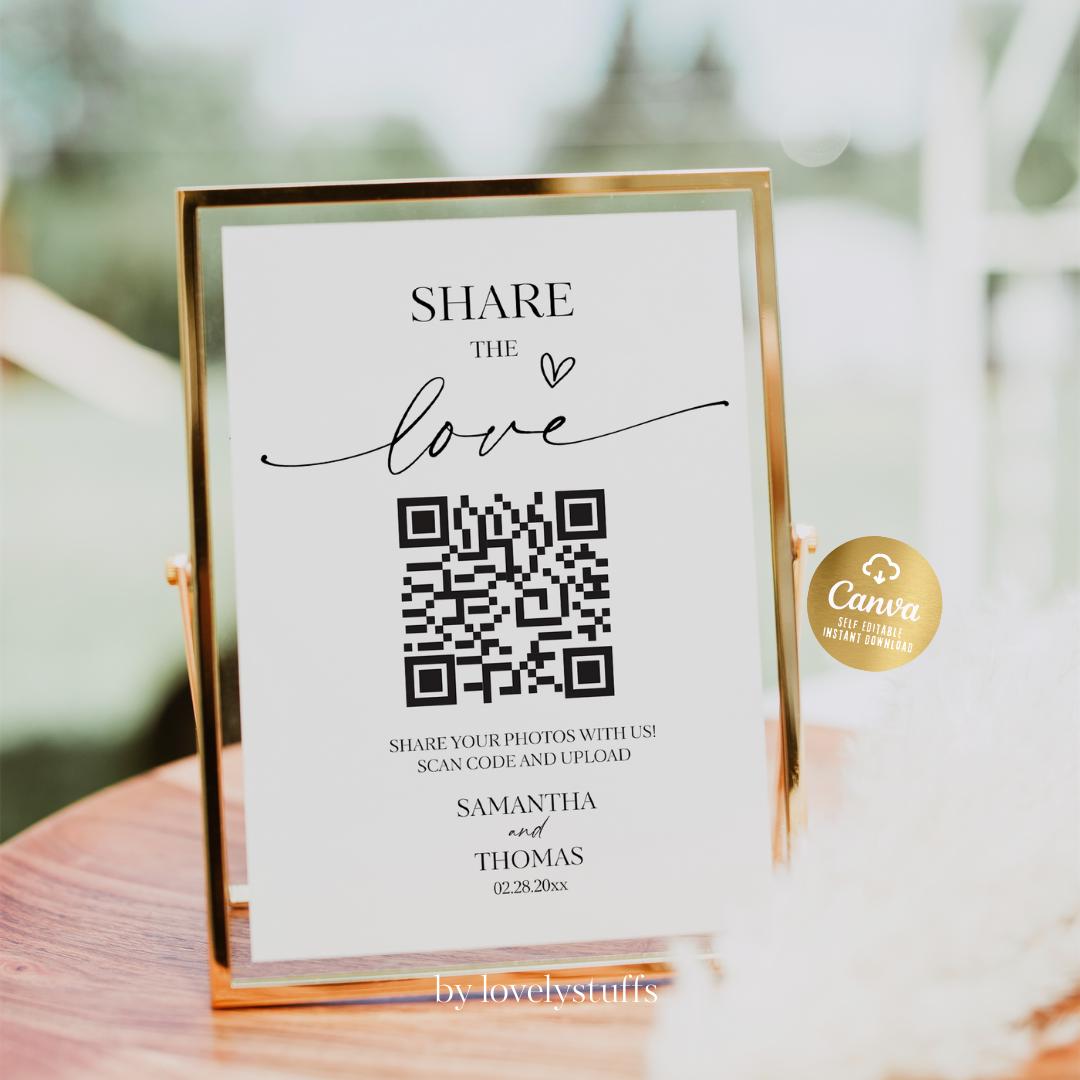 Share the Love QR Code Sign, Wedding Photo Sign Printable, Capture the ...