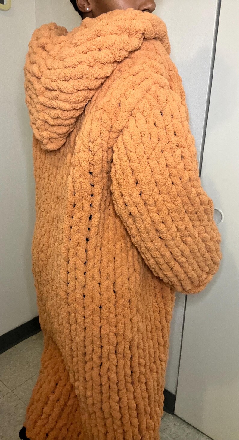 Unisex Chunky Knit Duster Jacket With Hood - Etsy