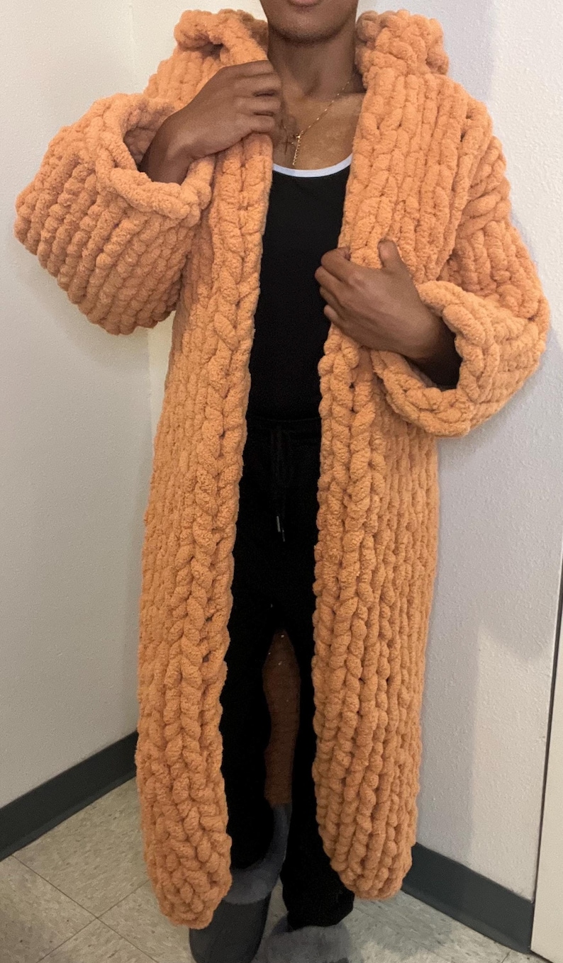 Unisex Chunky Knit Duster Jacket With Hood - Etsy