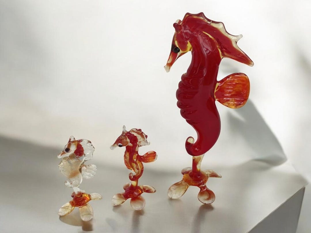 Handmade Murano Glass Seahorse Figurine Set Unique Ocean-inspired Décor ...