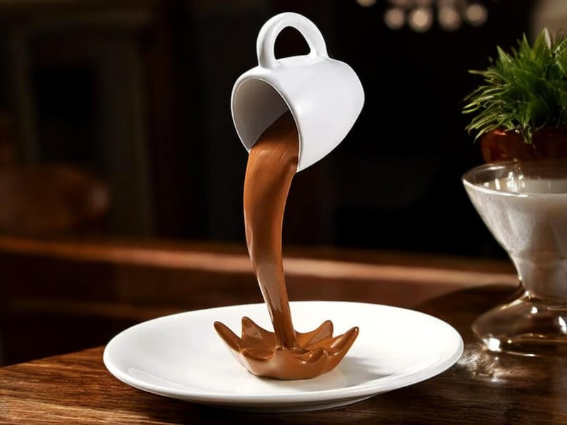 Floating Spilling Coffee Cup Sculpture | Creative Kitchen & Home ...