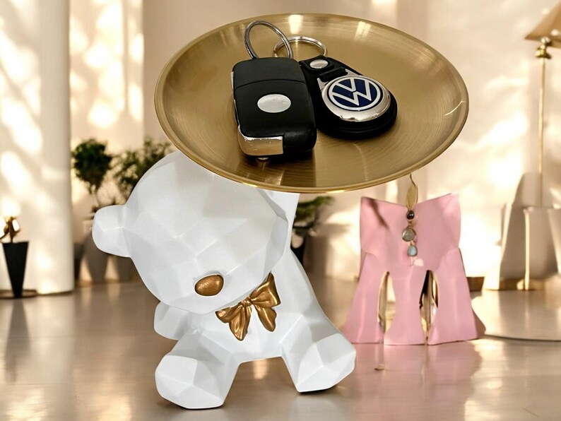 Geometric Bear Key Holder Figurine | Resin Storage Tray for Home ...