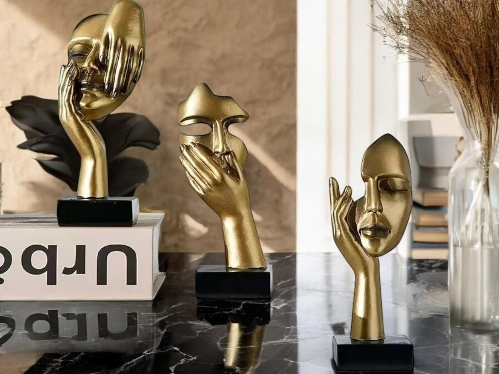 Resin Abstract Mask Statues | European Miniature Figurines for Home ...