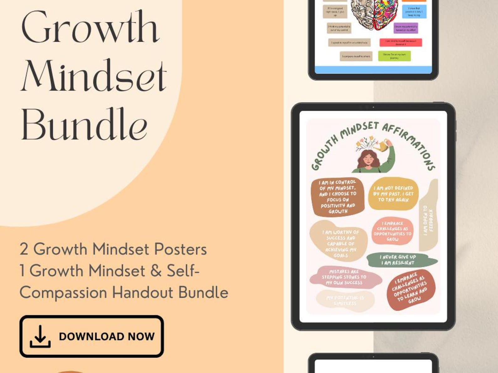 Growth Mindset & Self-compassion Posters | Therapy and Classroom ...