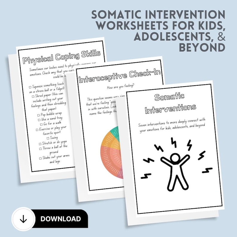 Somatic Therapy Worksheets | Polyvagal & Nervous System Tools for Kids ...