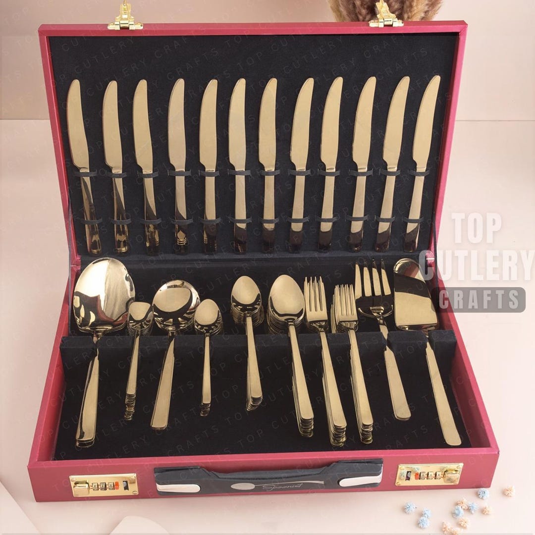 Luxury 92-piece Gold-plated Cutlery Set for 12 Persons | Perfect Christmas Gift | Elegant ...