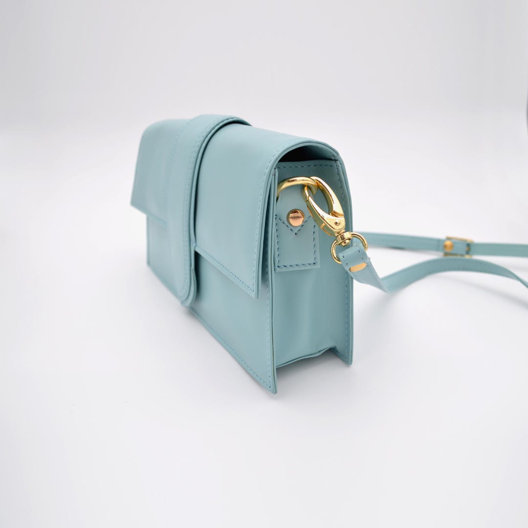 Sky Blue Nappa Leather Small Sling Bag Designer Purse Everyday Leather ...