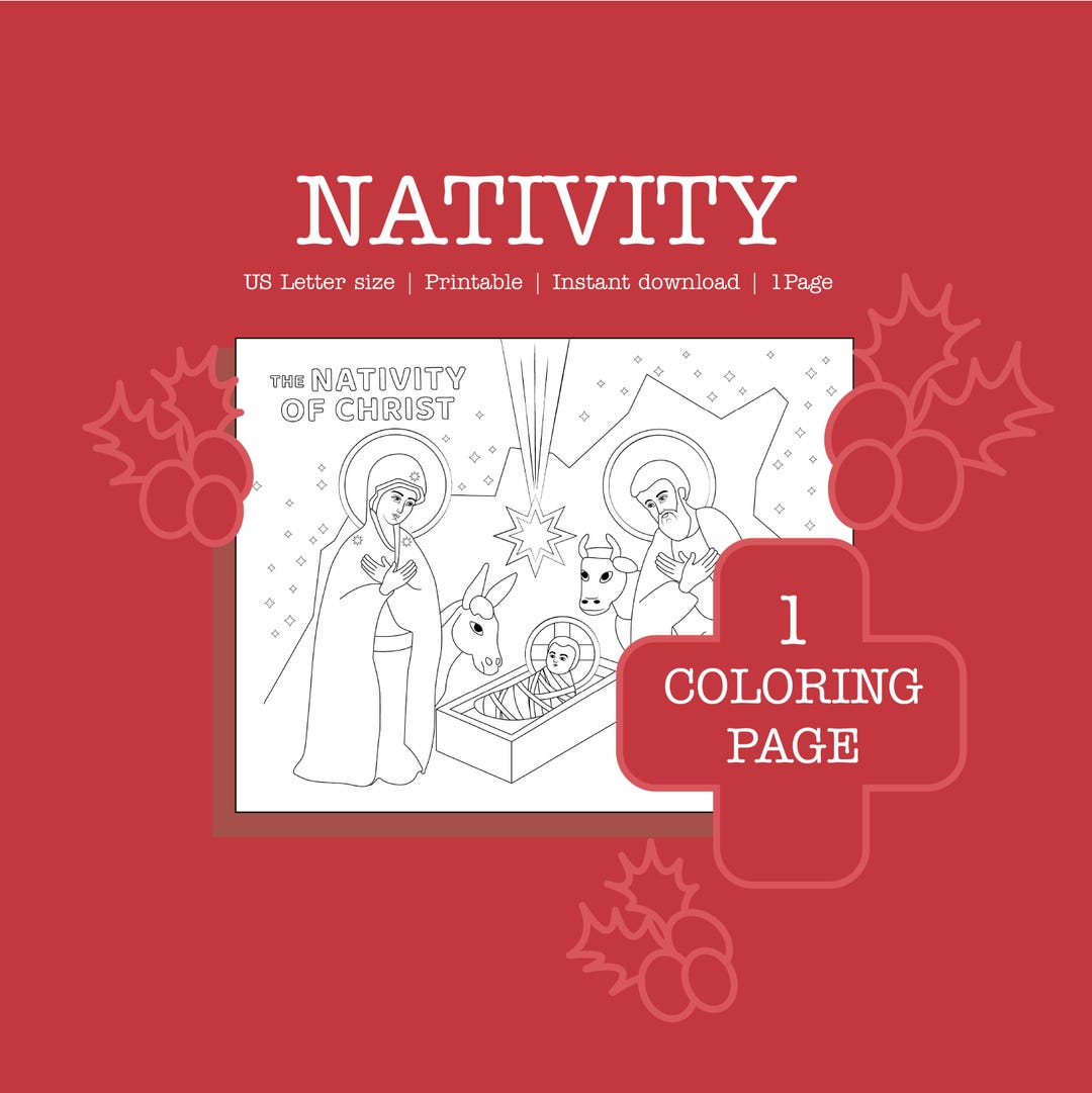 Christmas Nativity Coloring Page: Christian Activity (digital Download ...