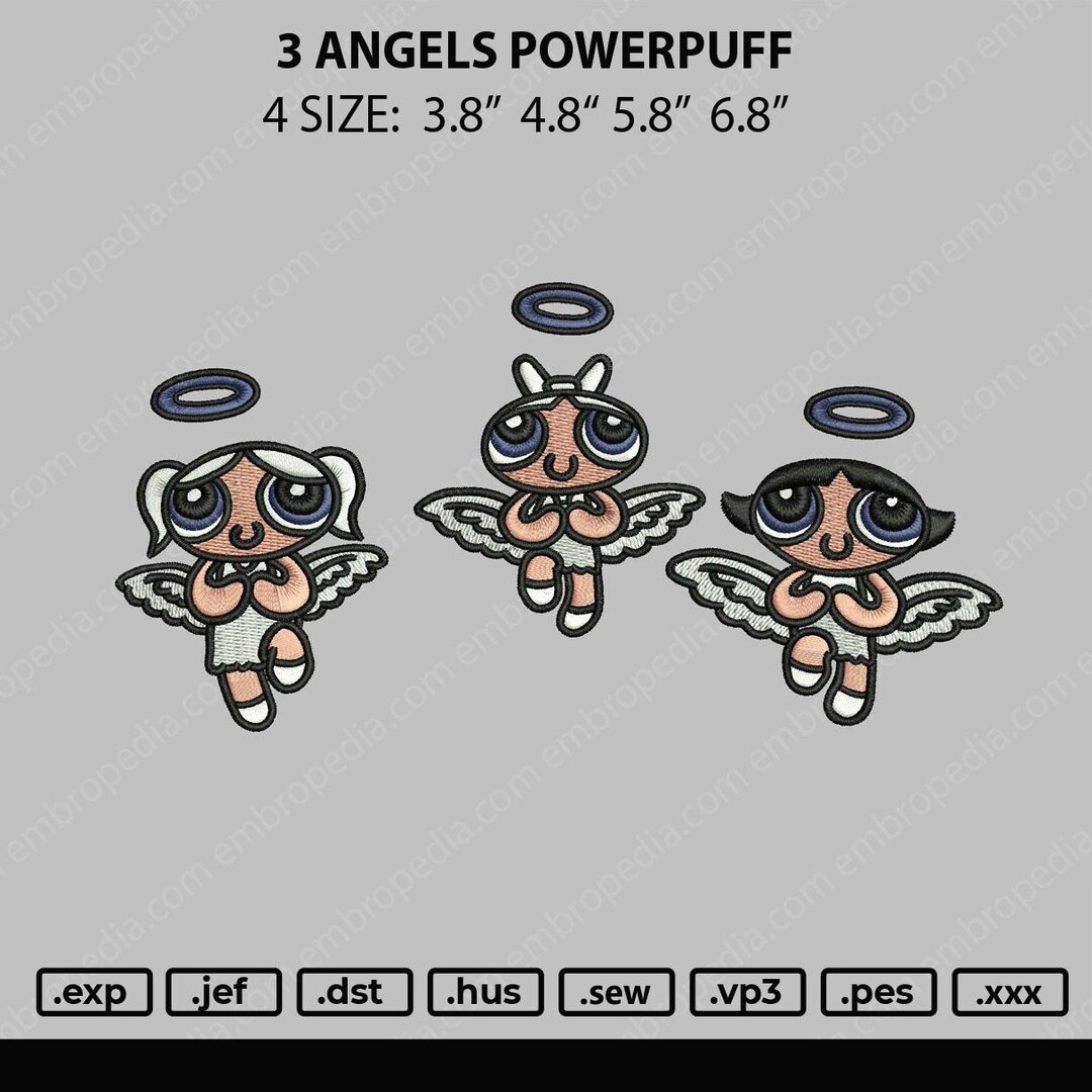 3 Angels Power Puff Girls Embroidery Design, Cartoon, Fun, Digital ...
