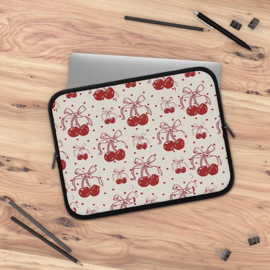 Cherry Laptop Sleeve With Bows Cute Retro Cherry Pattern Laptop Cover ...