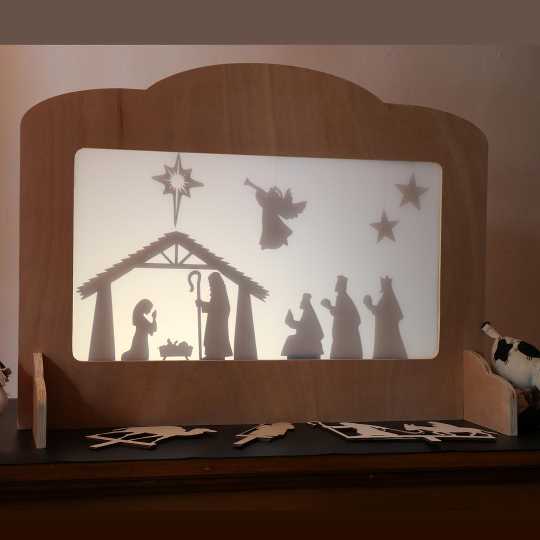 Handmade Wooden Nativity Shadow Puppet Theatre, Christmas Story Playset ...