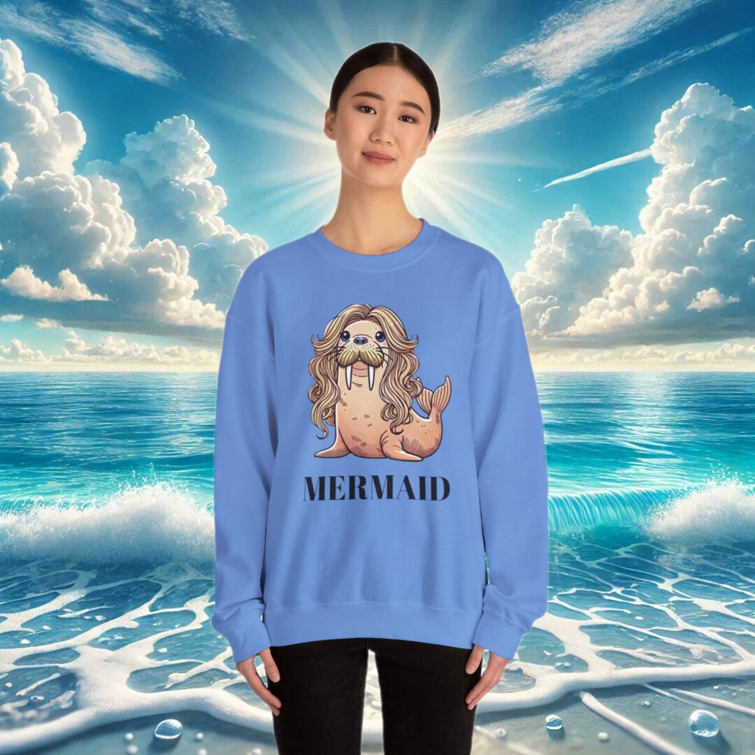 Stylish Walrus With Blonde Hair Sweatshirt Mermaid Design Unique Animal ...