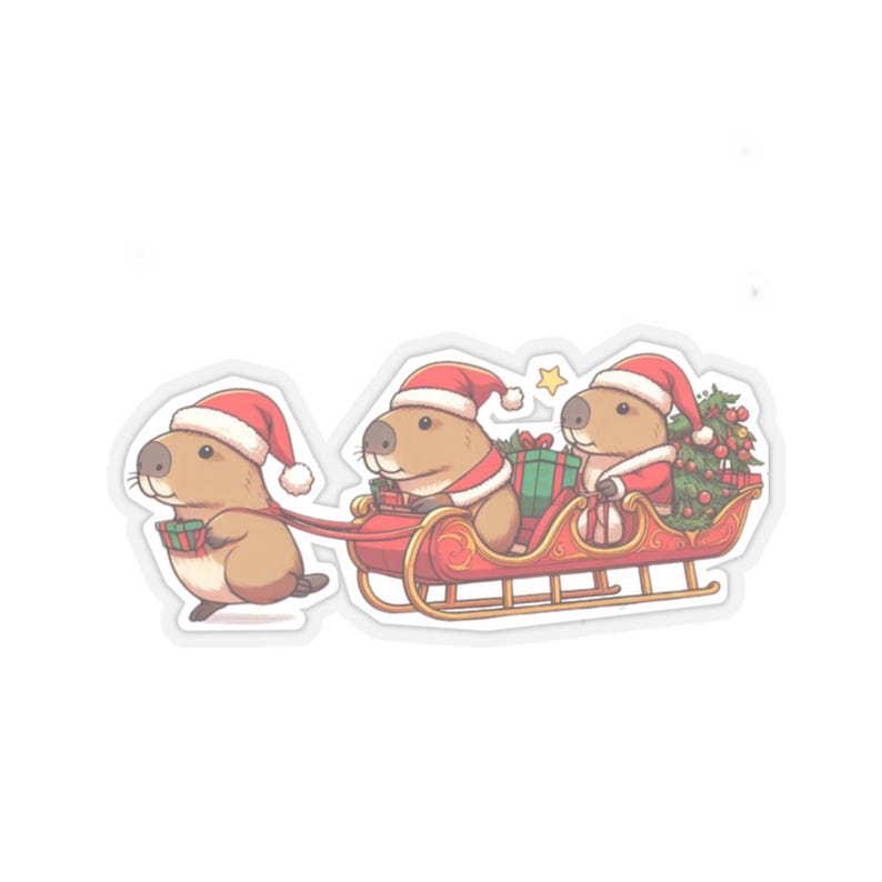 Christmas Capybara Sticker Cute Cartoon Capybaras Pulling Santa ...