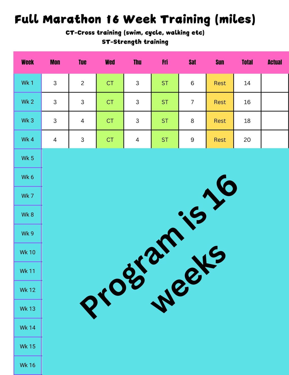 Full Marathon Training for Beginners and Intermediate, 16 Weeks Program ...