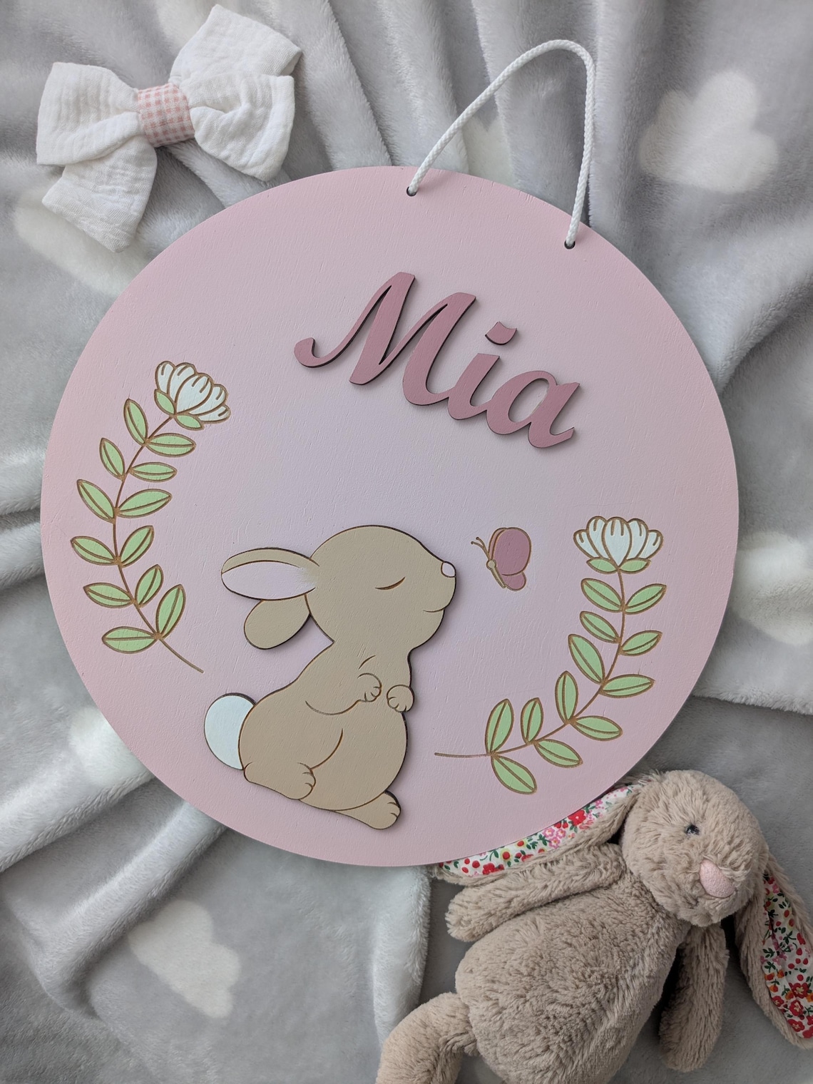 Personalized Baby Name Sign: Hand-painted Pink Bunny Nursery Decor - Etsy