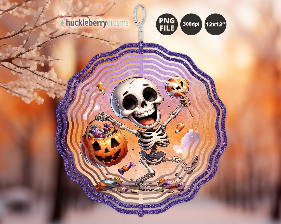 Pumpkin Skeleton Wind Spinner PNG: Halloween Fall Sublimation (digital ...