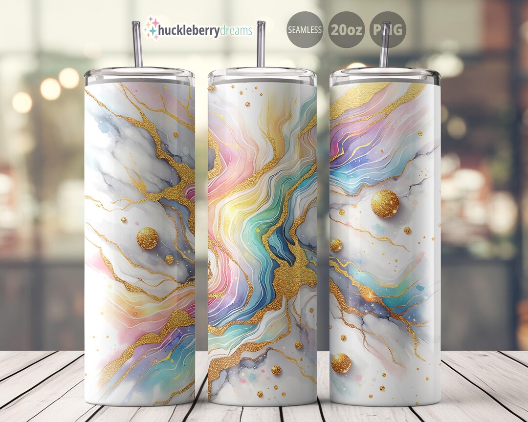 Pastel Rainbow Marble Tumbler Wrap, Colorful Marble 20oz Skinny ...