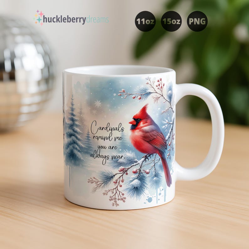 Cardinal Mug Wrap | Memorial Mug Wrap Design | Winter Mug Wrap ...