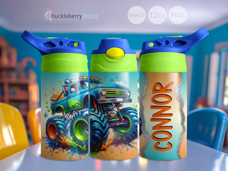 Monster Truck Wrap, Kids Tumbler Wrap, Boys Tumbler Wrap, 12oz Flip Top ...